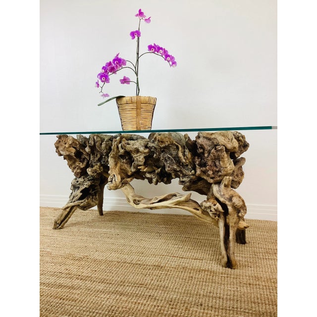 Vintage Burl Wood / Driftwood Console Table Organic Modern Style | Chairish