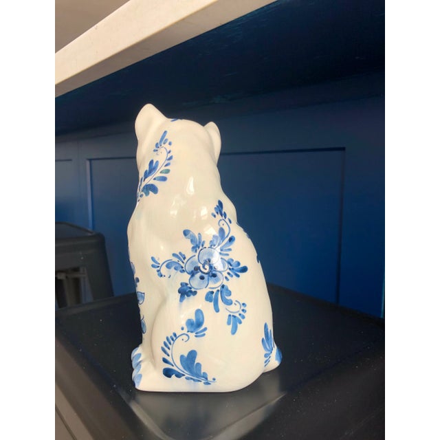 Vintage Hand-Painted Delft Ceramic Cat Figurine | Chairish