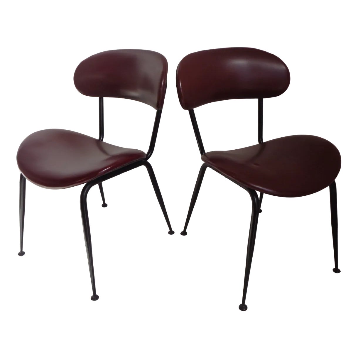 Set of Bean-Shaped Chairs in Burgundy Imitation Leather, 1960s | Chairish
