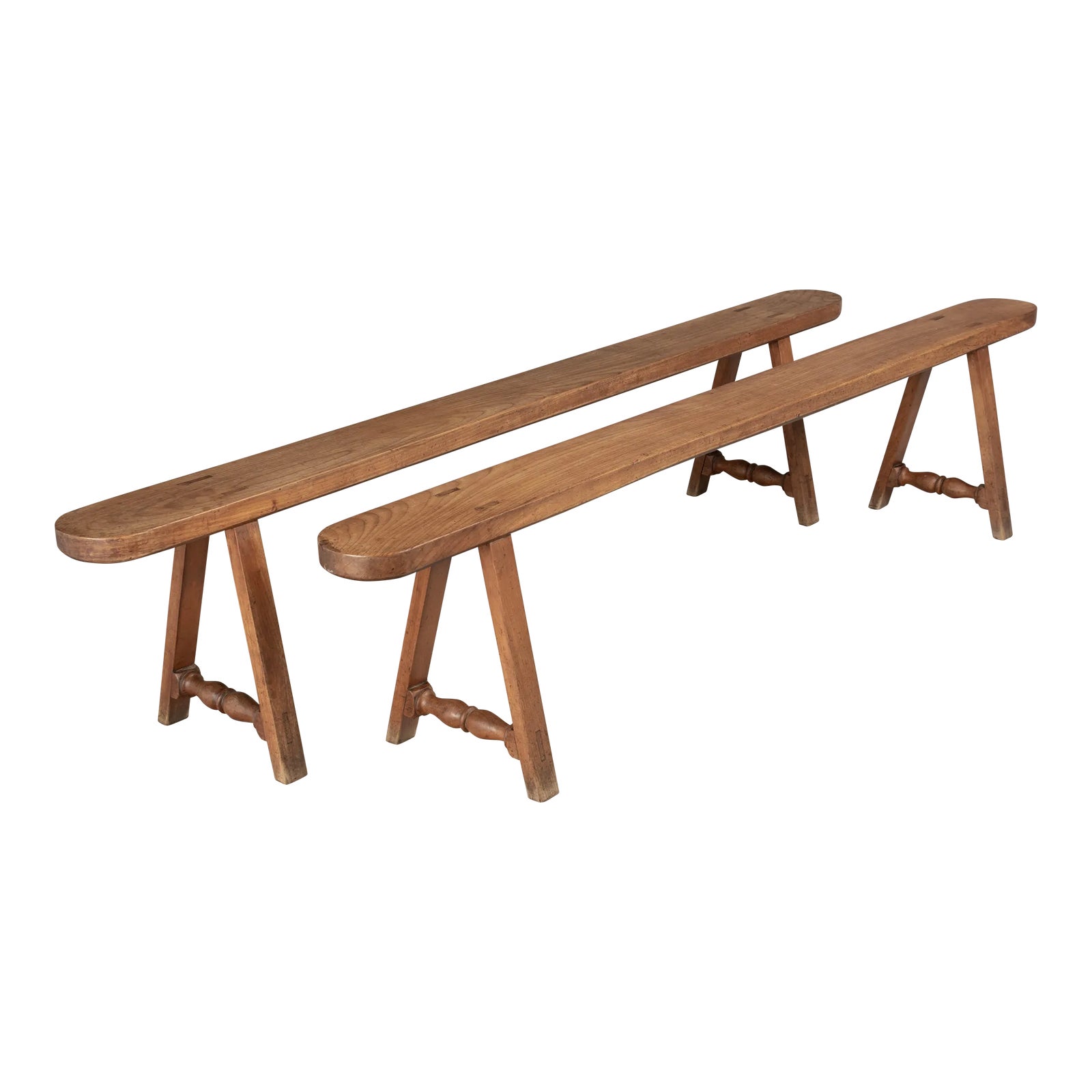 Country French Cherry Wood Farm Table Benches, a Pair | Chairish