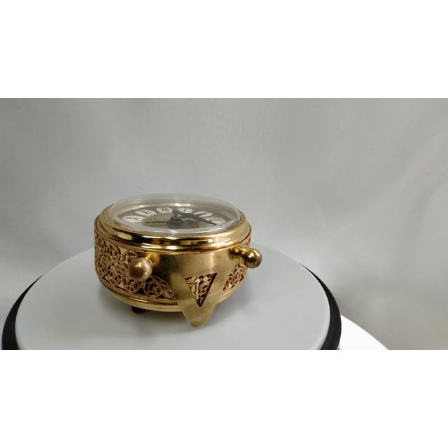 Mid 20th Century "Blessing" German Gilt Metal Alarm Clock | Chairish