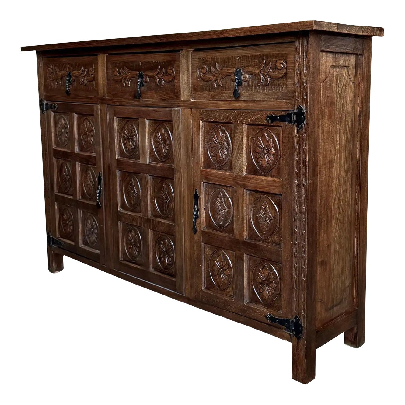 Early 20th Century Spanish Baroque Carved Walnut Tuscan Three Drawers ...