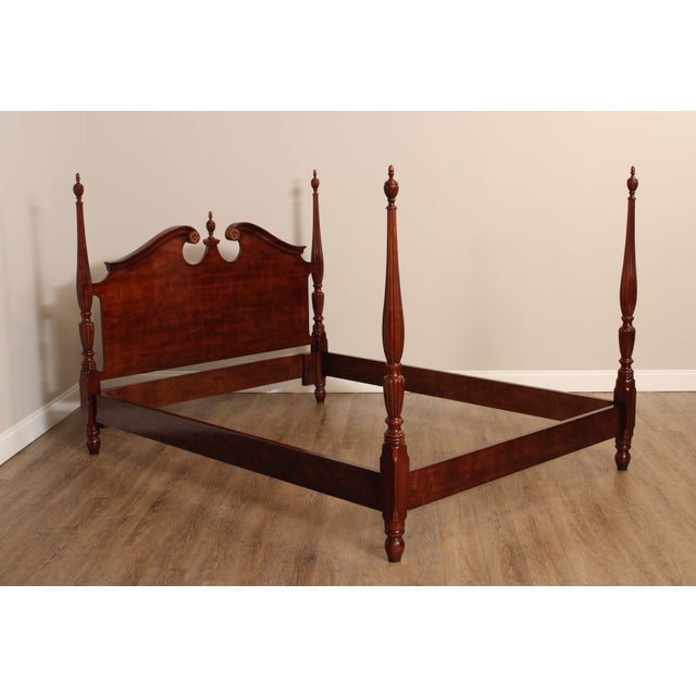Henredon Chippendale Style Carved Cherry Queen Poster Bed | Chairish