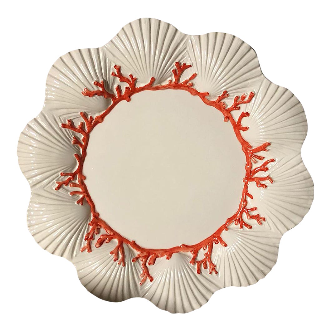 Les Ottomans Saint Jacques Ceramic Shell and Coral Dinner Plate | Chairish