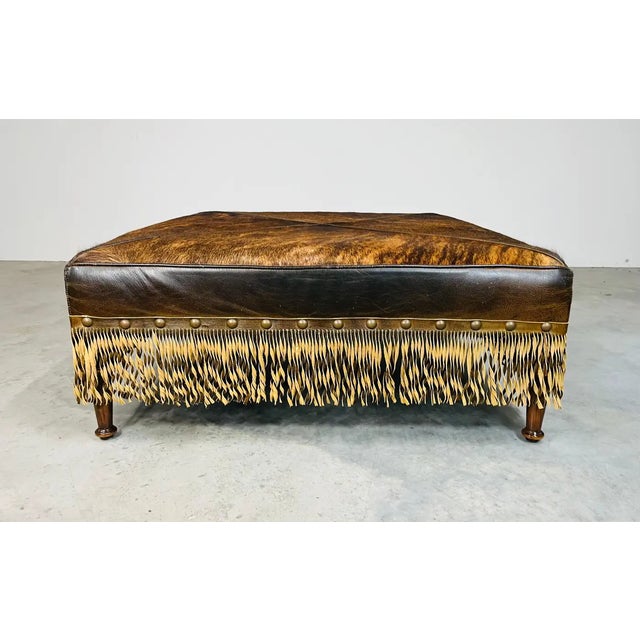 French Provincial Style Cowhide Leather Fringe Cocktail Ottoman Bench ...
