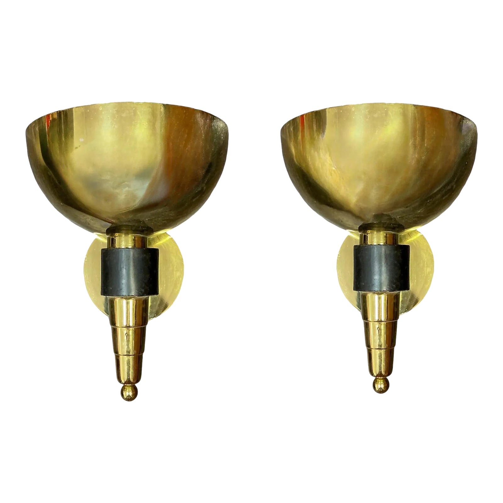 Monumental Faux Brass Art Deco Style Wall Sconces by Chapman - Pair ...