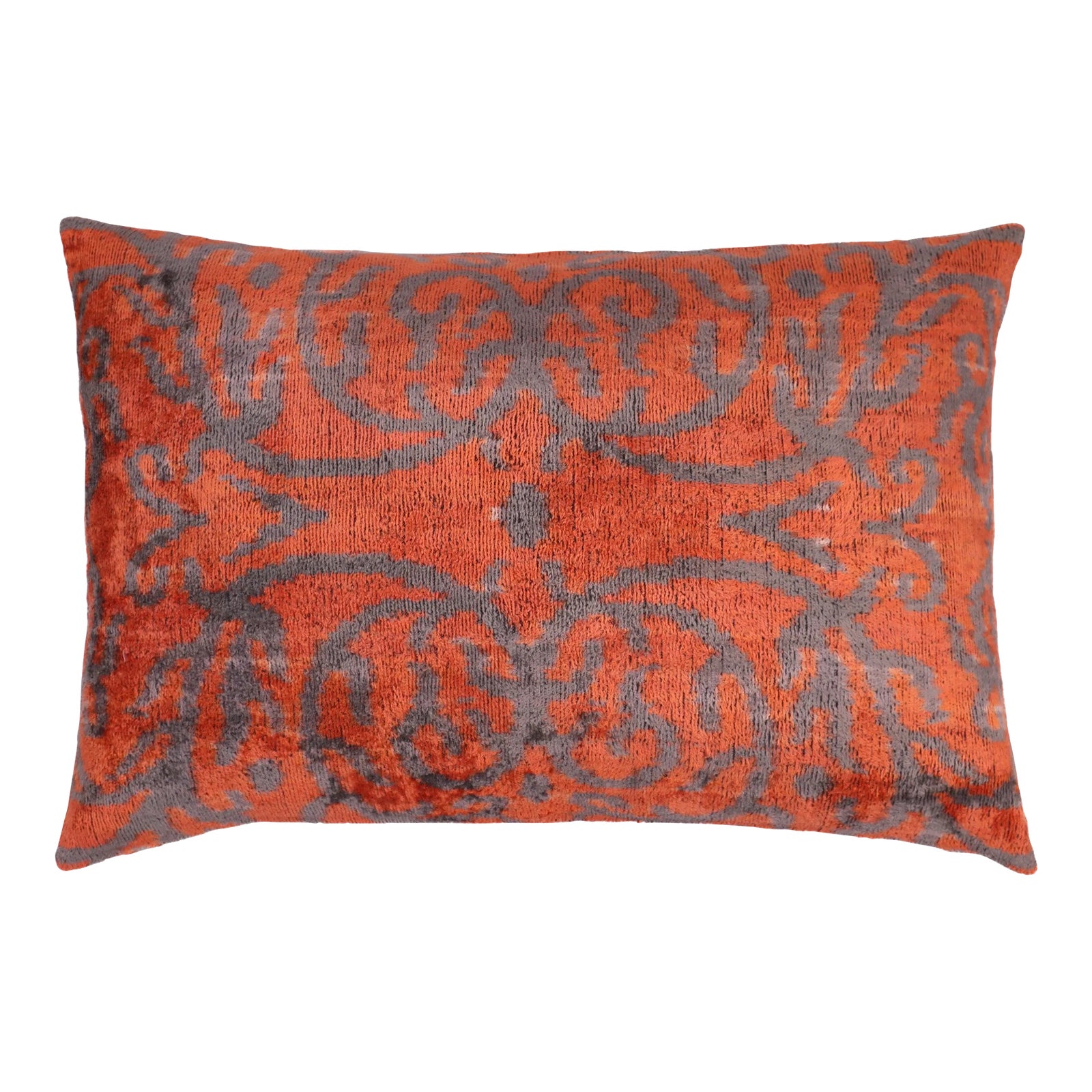 Contemporary Handmade Orangy Red Velvet Throw Pillow + Down Insert ...
