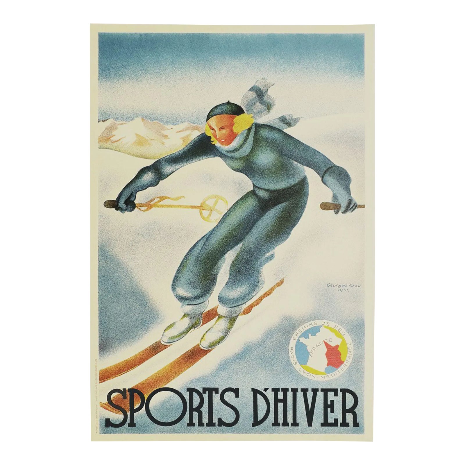1987 Georges Arou Sports d'Hiver (1931) Lithograph Poster Reissue ...