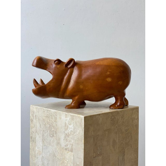 Vintage Large-Scale Hand-Carved Wood Hippo Sculpture, Circa 1960s ...