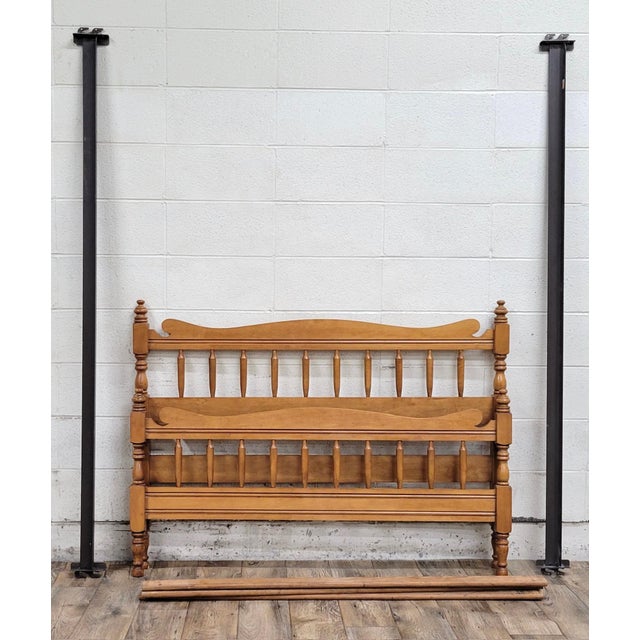 Vintage Full Size Maple Low Poster Spindle Bed | Chairish