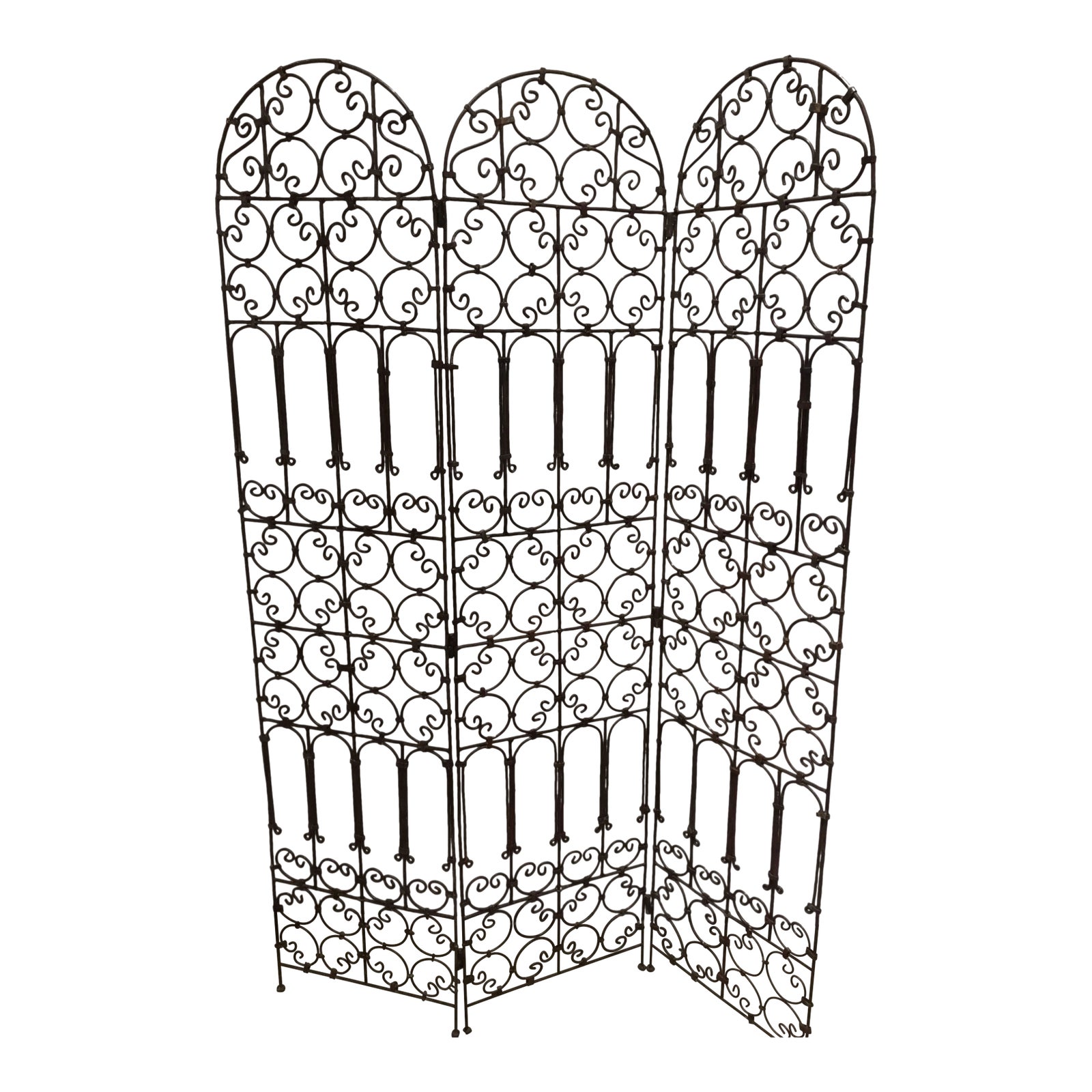 Moorish Hand-Forged Iron Three Panels Folding Screen | Chairish