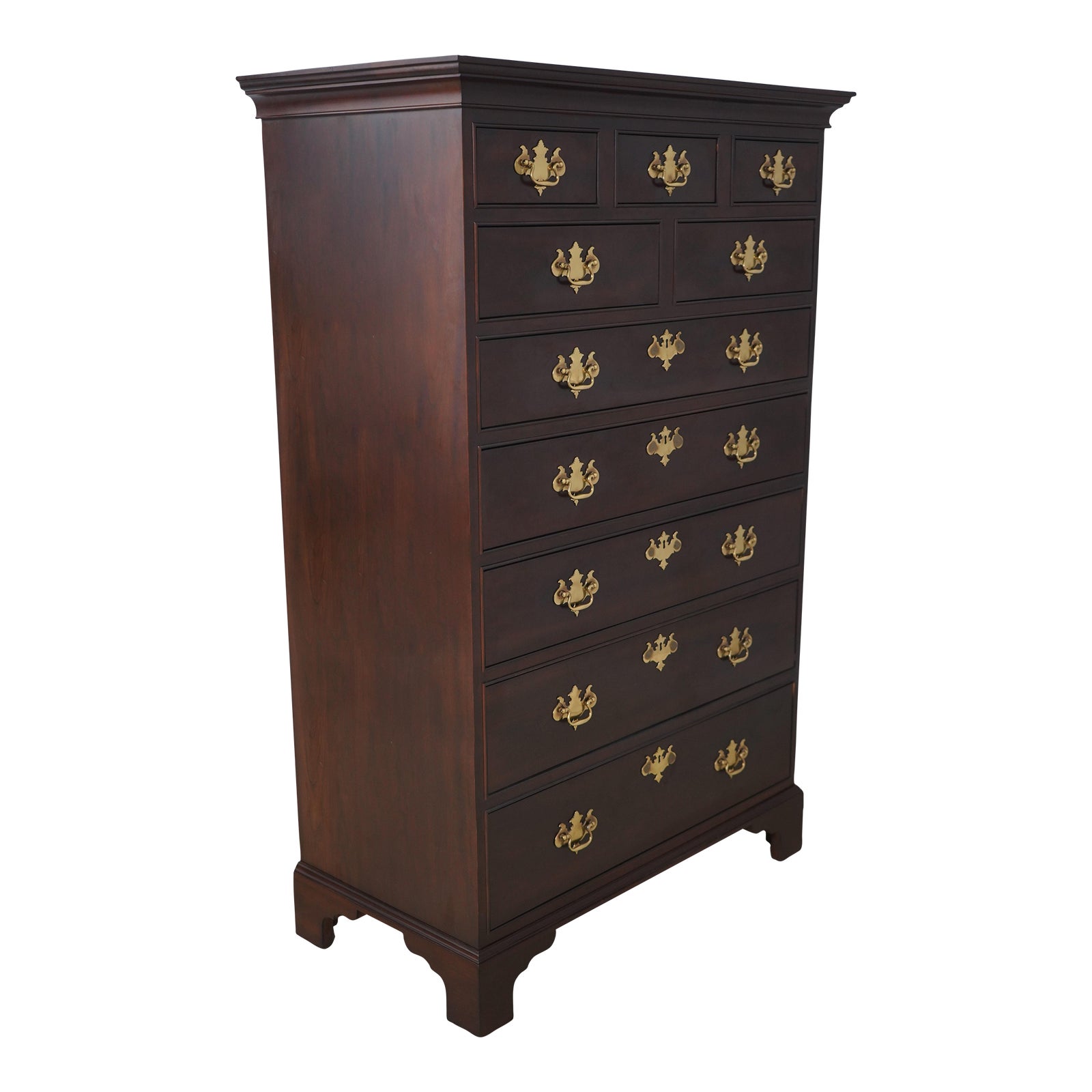 Stickley 10 Drawer Cherry Chippendale High Chest | Chairish
