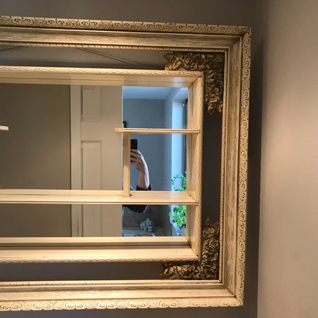 Mid-Century Modern Shadow Box Mirror With Carved Roses | Chairish