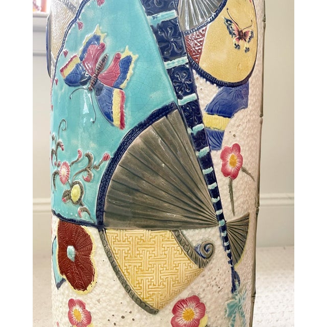 Antique Simon Fielding English Majolica Fan and Butterfly Umbrella/Cane ...