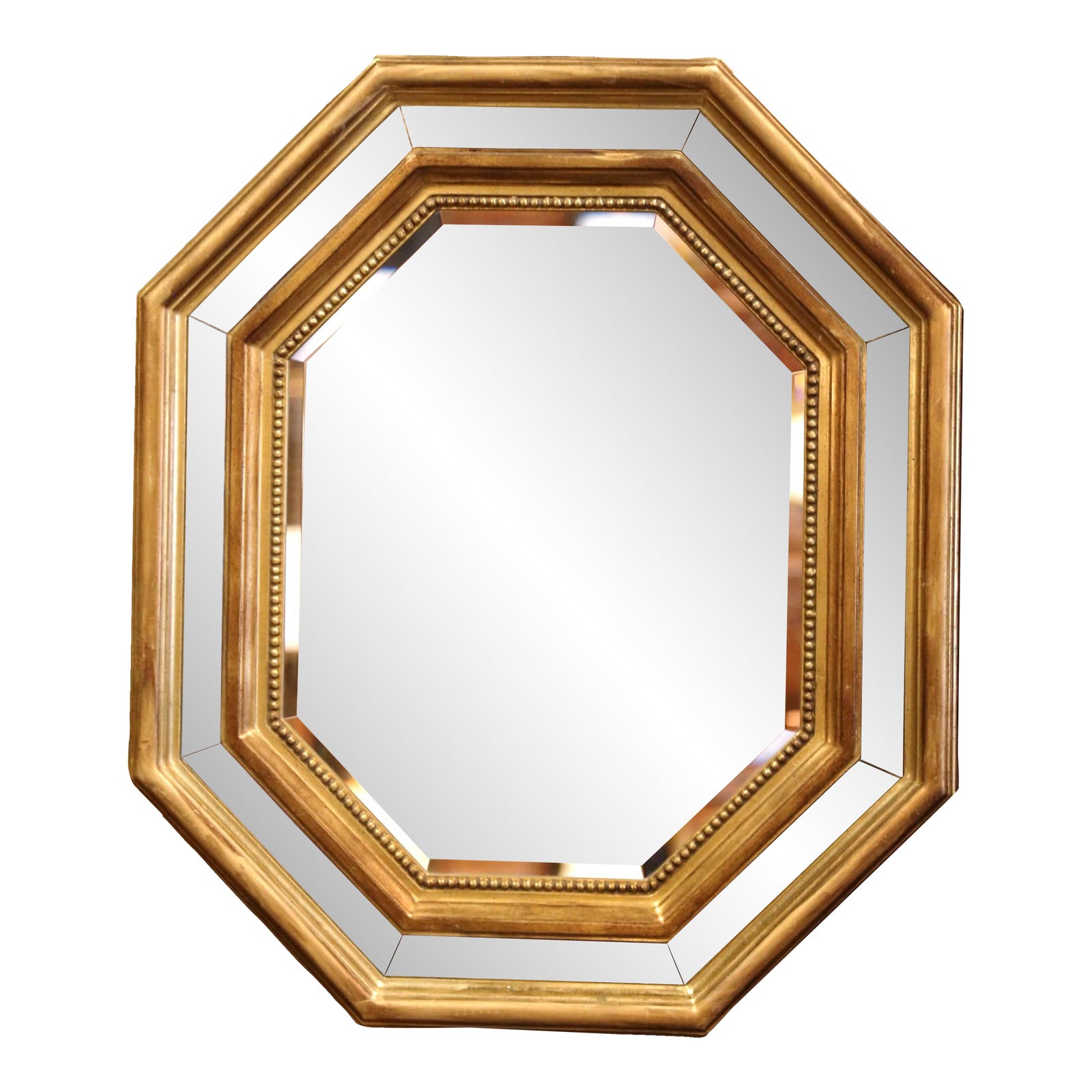 Mid-Century French Giltwood, Smoked Beveled Glass Octagonal Overlay ...