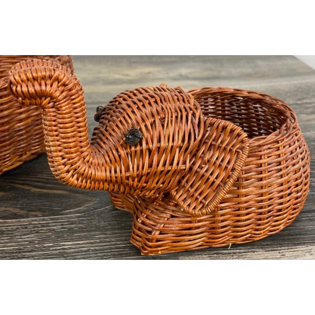 1970s Vintage Natural Wicker Mama & Baby Elephant Baskets - Set of 2 ...
