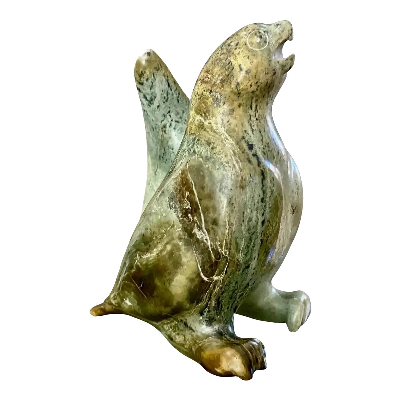 Large Inuit Native American Eskimo Stone Carved Bird Sculture | Chairish