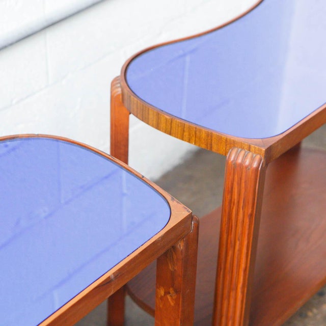 1930s Art Deco Cobalt Blue Glass Kidney Shaped End Tables - Set of 2 ...