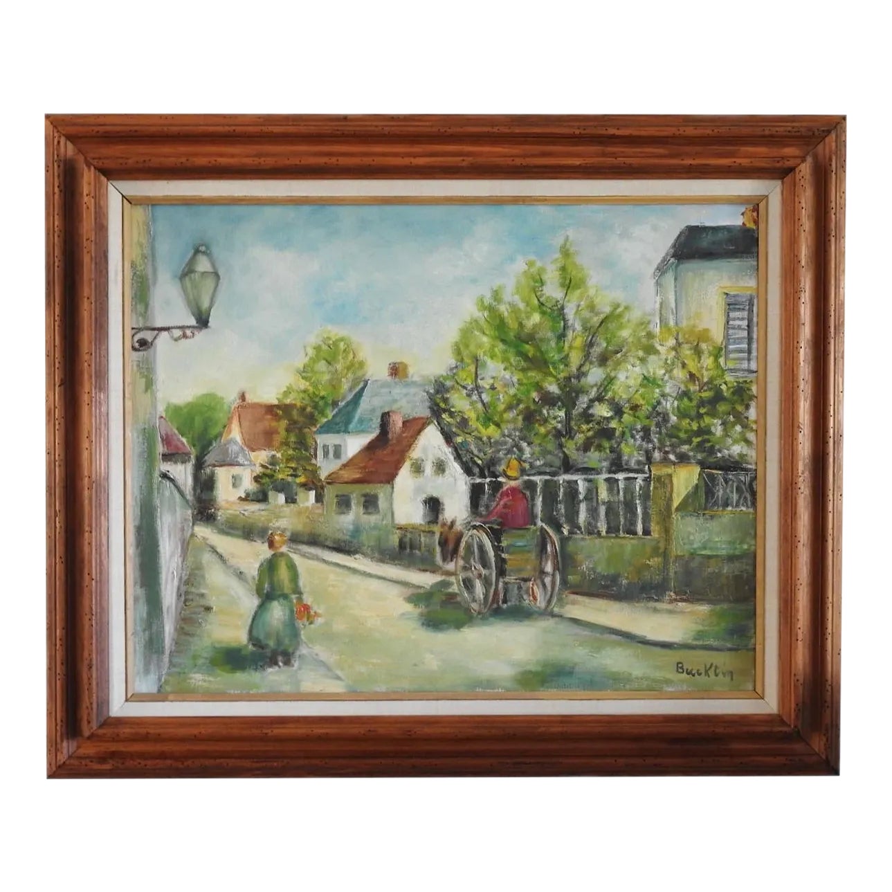 Mid 20th Century Impressionist Style Village Scene Oil Painting Signed ...