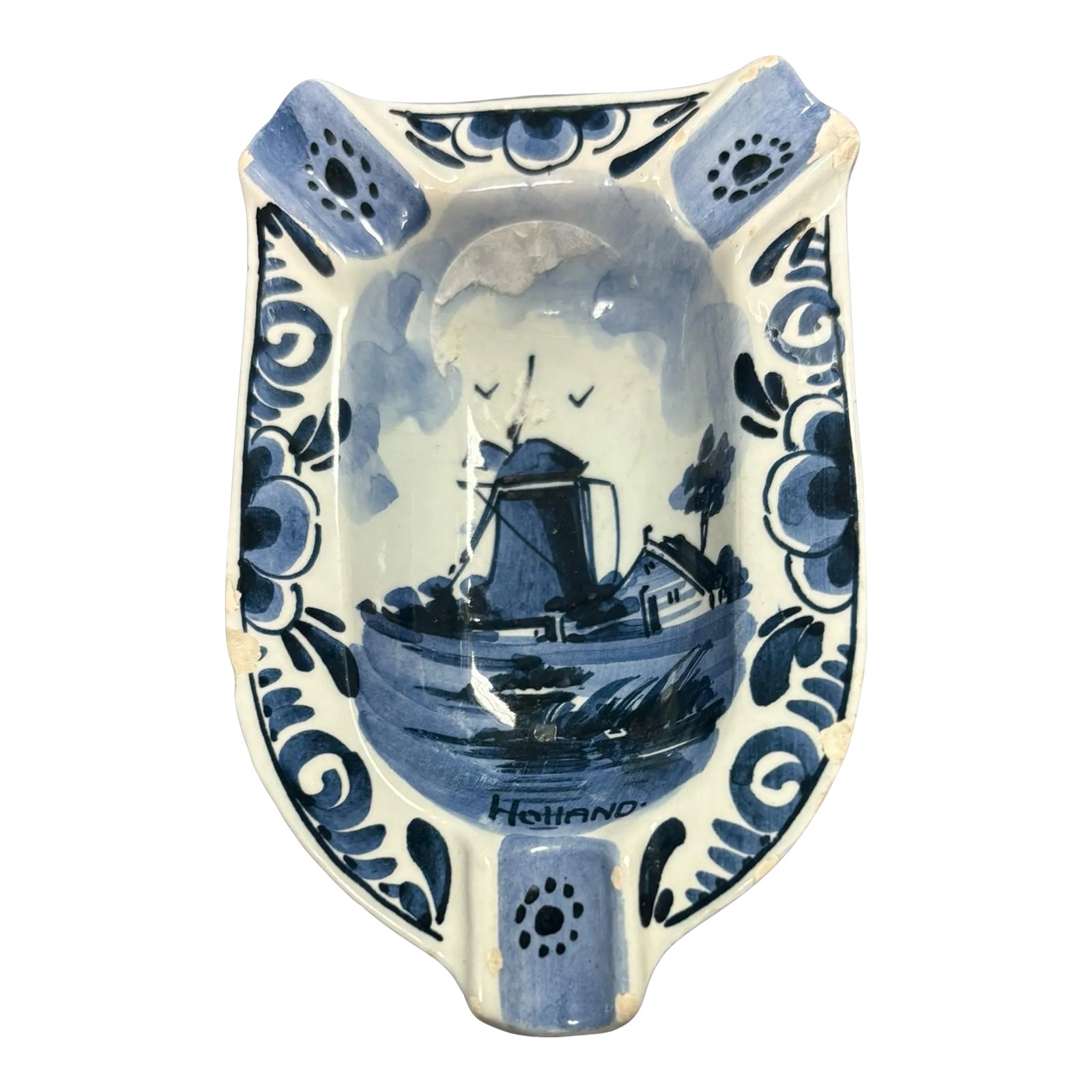 Vintage Delfts Holland Ashtray With Windmill Handpainted | Chairish