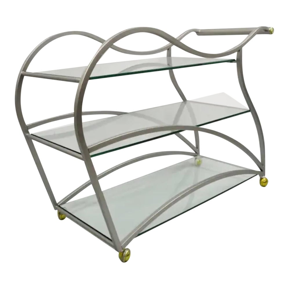 Bar Cart Brass and Steel Nickel Glass 1970’s Mid-Century Modern ...
