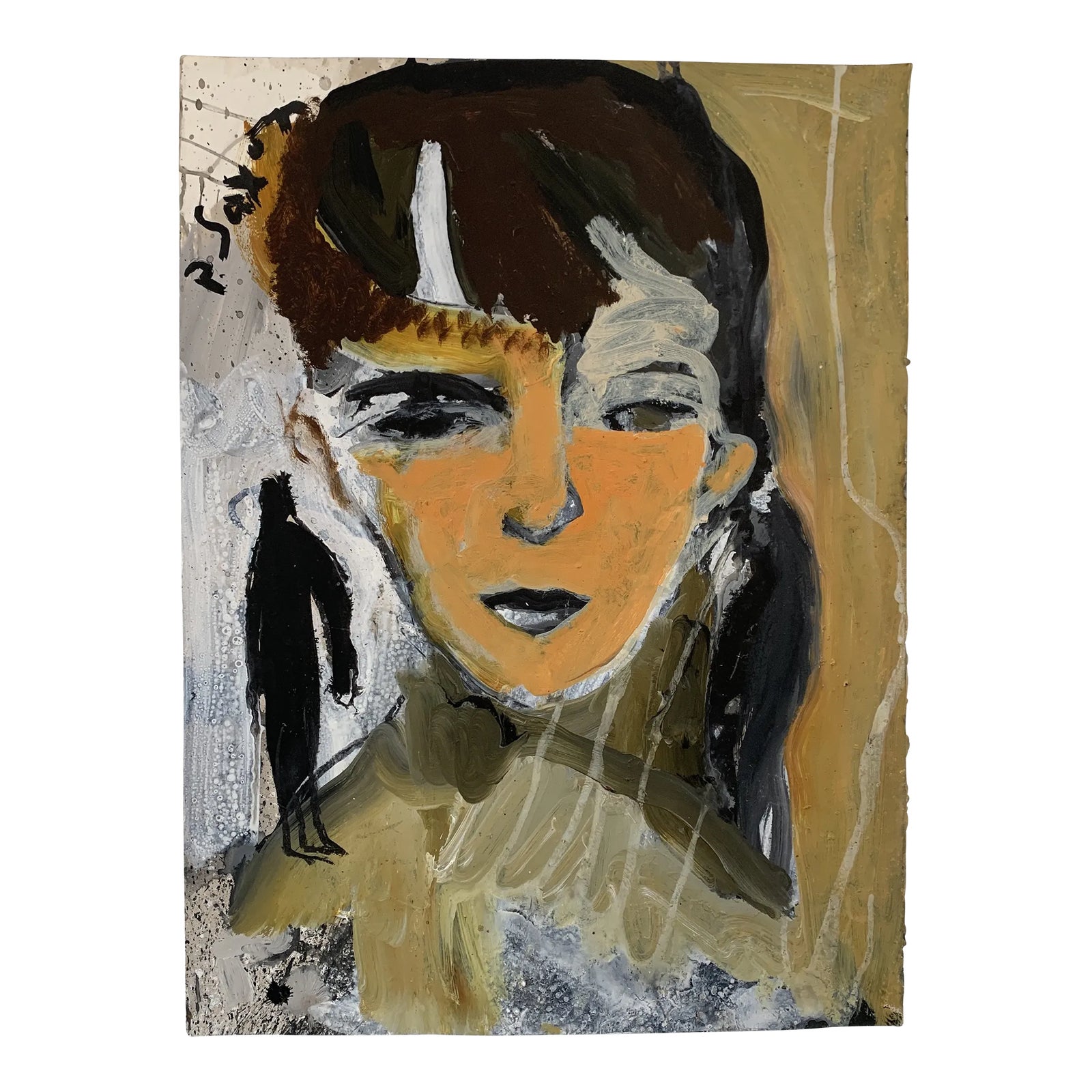 Contemporary Abstract Portrait Ink Wash Painting by Phil Saxon | Chairish