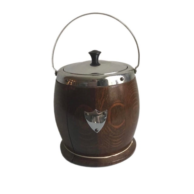 Antique Oak Biscuit Barrel With Shield | Chairish