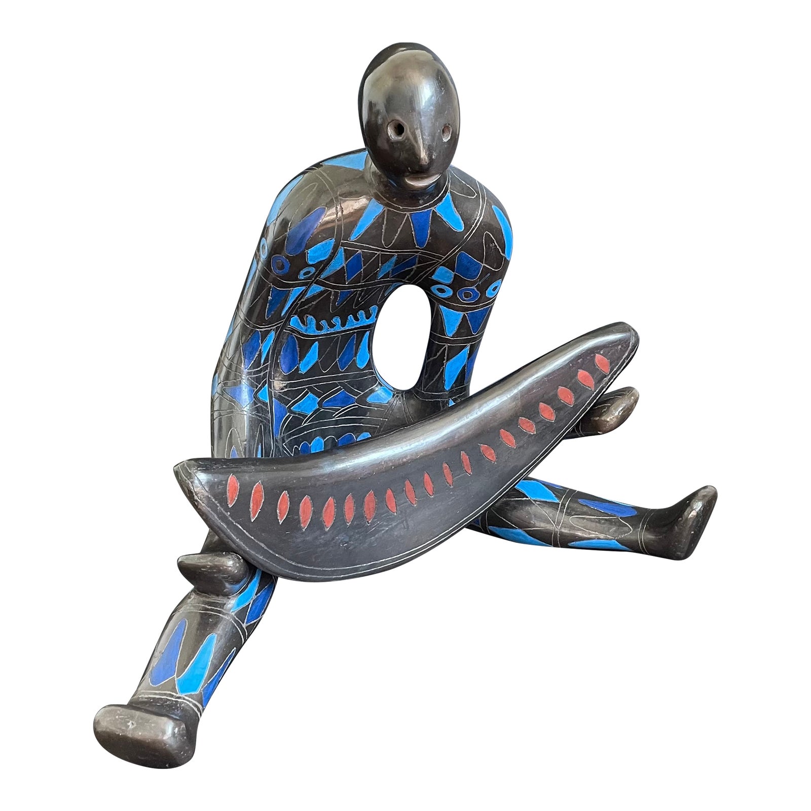 Manuel Felguerez Man Eating Watermelon Terracotta Sculpture | Chairish