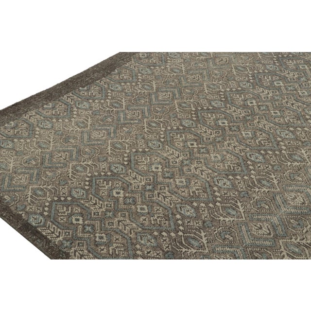 Rug & Kilim’s Distressed Tribal Style Rug in Gray and Blue Geometric ...