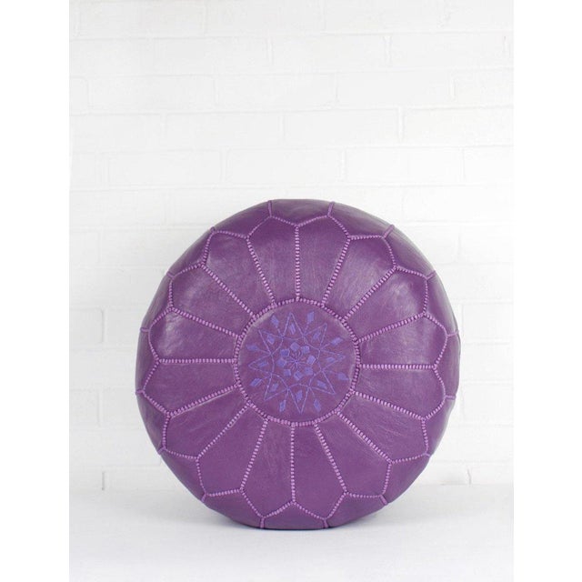 Modern Purple Moroccan Leather Pouf | Chairish