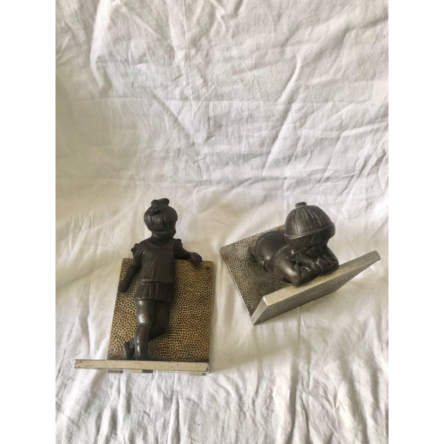 1970s Italian Bookends in Bronze Depicting Little Girl and Little Boy ...