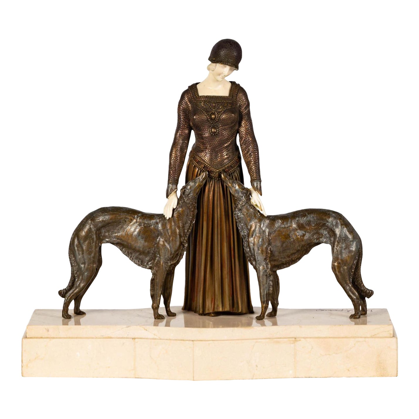 D. Chiparus French Art Deco Bronze Figurine Borzoi Dogs Statue | Chairish