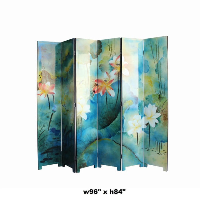 Water Ink Style Blue Lotus Pond Flower Birds Theme Graphic Screen ...