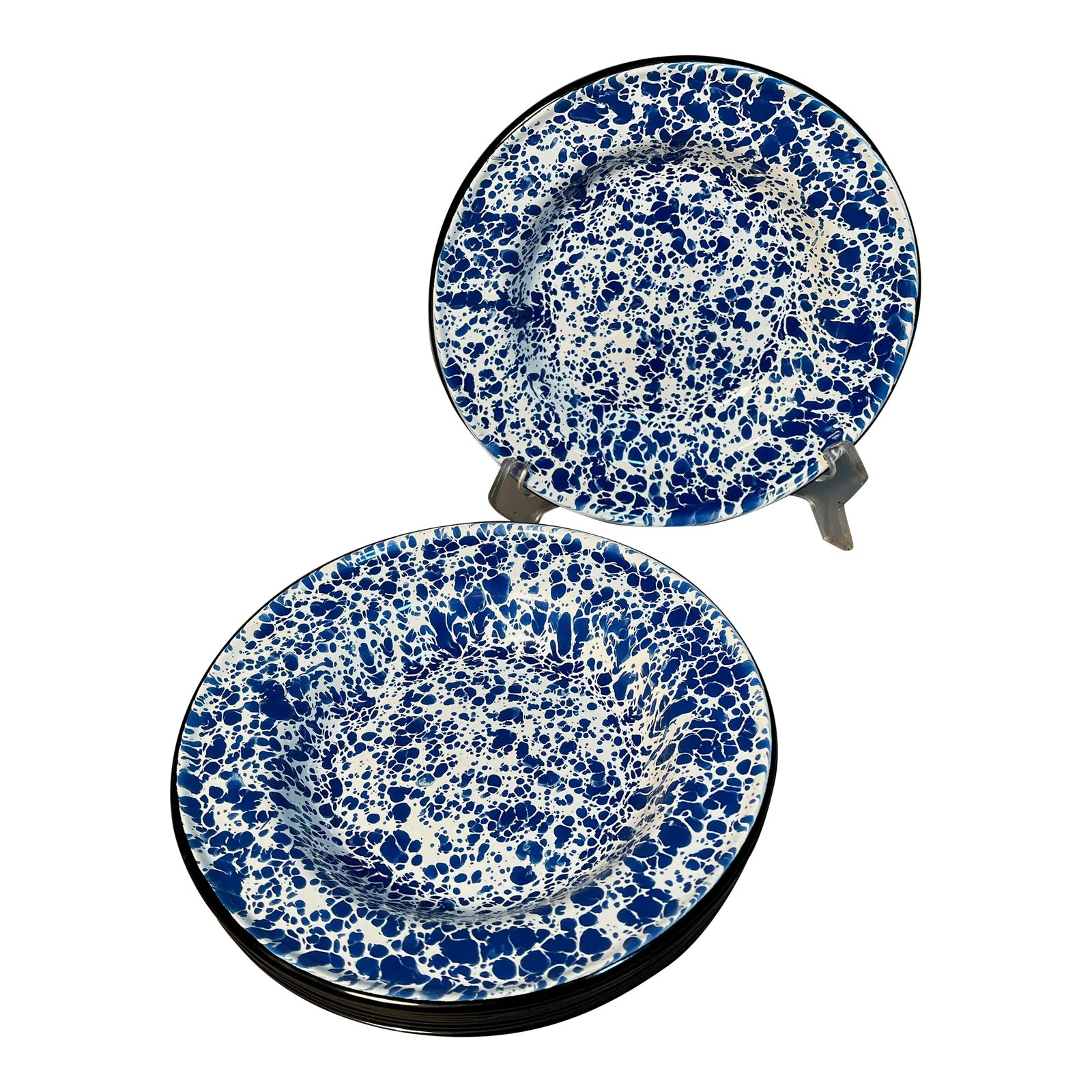Lot 10 Enamelware Salad Bowls Blue & White Rabbit Swirl Spatterware by ...