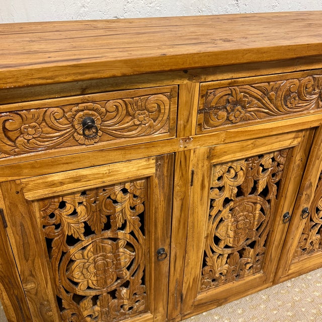 Balinese Hand Carved Natural Sideboard | Chairish