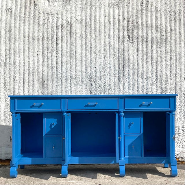 Late 20th Century Vintage Boho Bernhardt Gloss Lacquered Blue Credenza ...