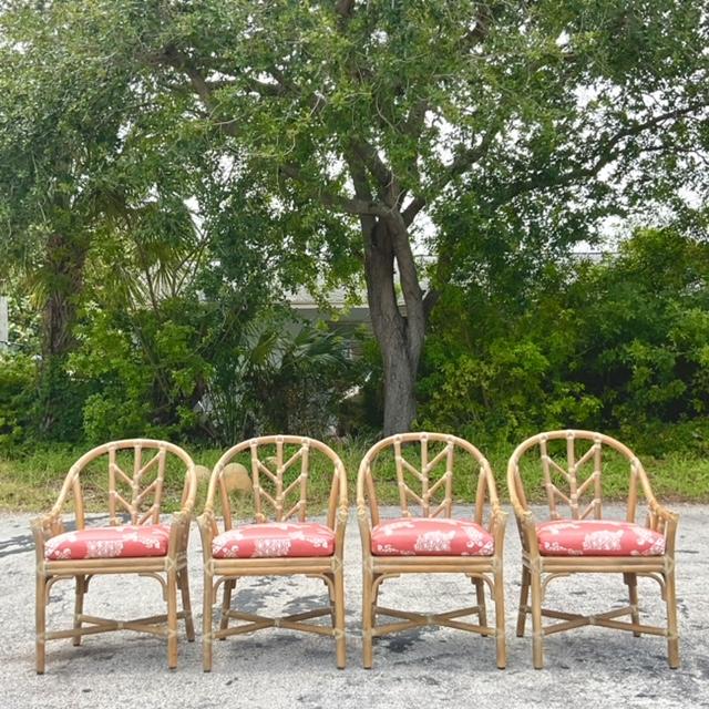 Vintage Coastal McGuire Chevron Rattan Dining Chairs - Set of 4 | Chairish