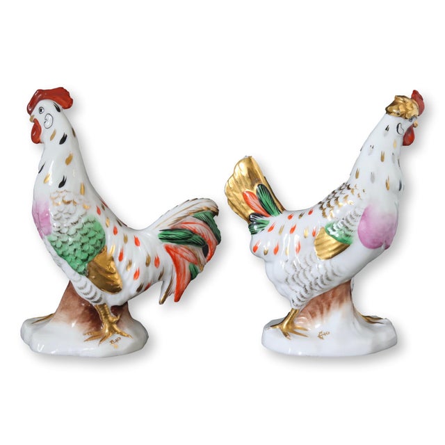 Antique French Porcelain Rooster & Hen | Chairish