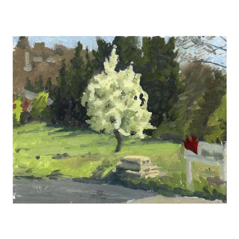 Original Landscape Oil Painting of Spring Green and Apple Blossoms ...