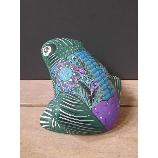 Vintage Terracotta Hand Painted Folk Art Pottery Frog | Chairish