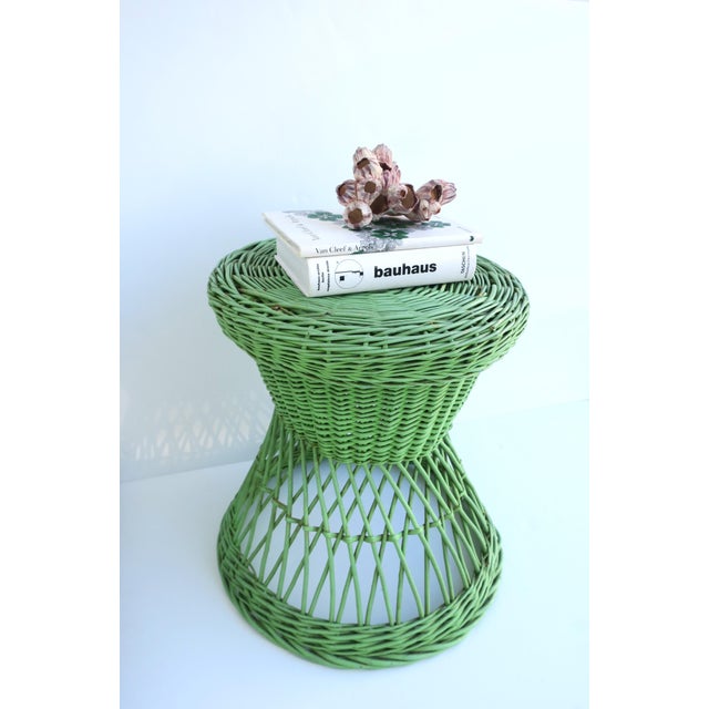 Green Wicker Stool or Drinks Table | Chairish