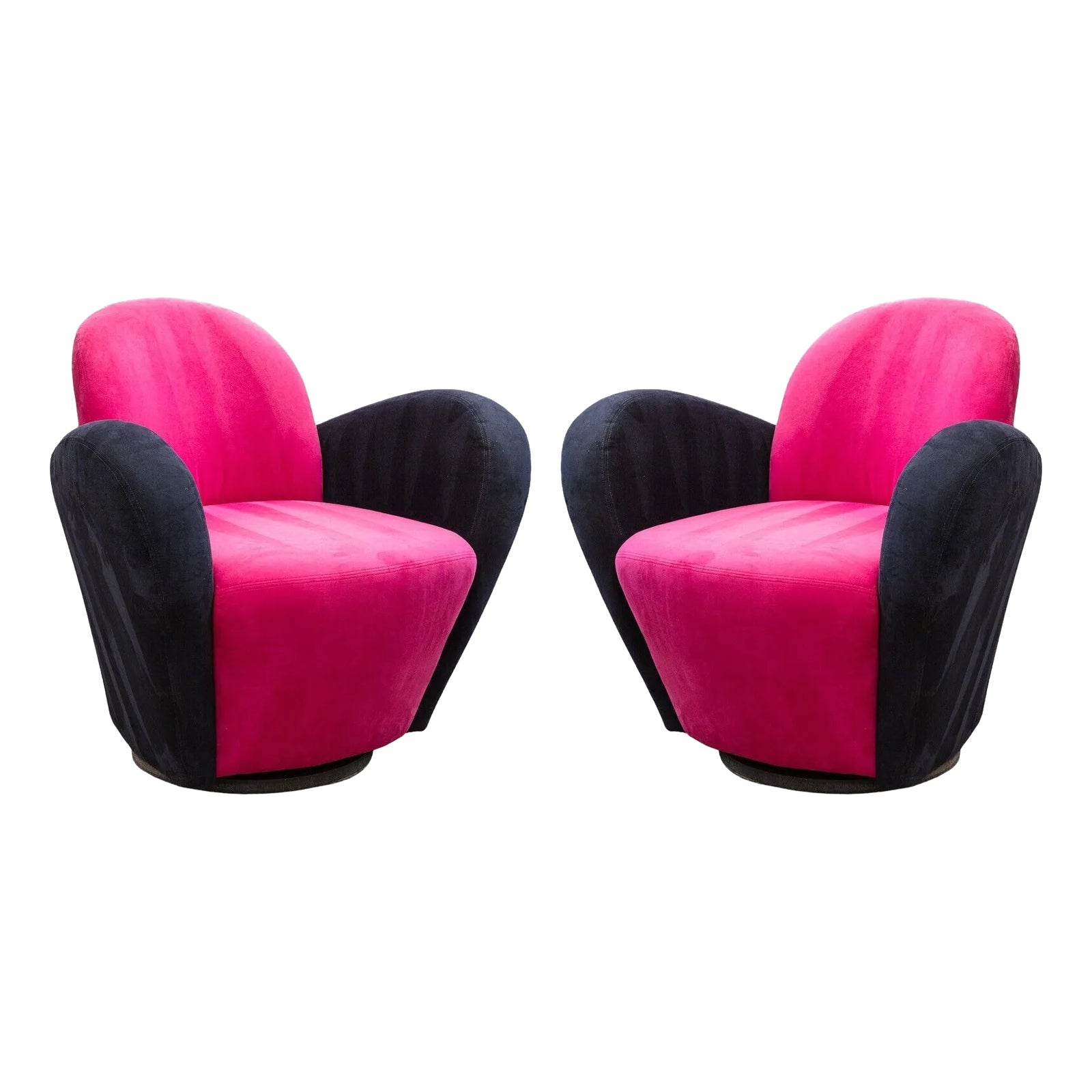 Michael Wolk "Miami" Postmodern 80s Pink and Black Swivel Accent Chairs ...