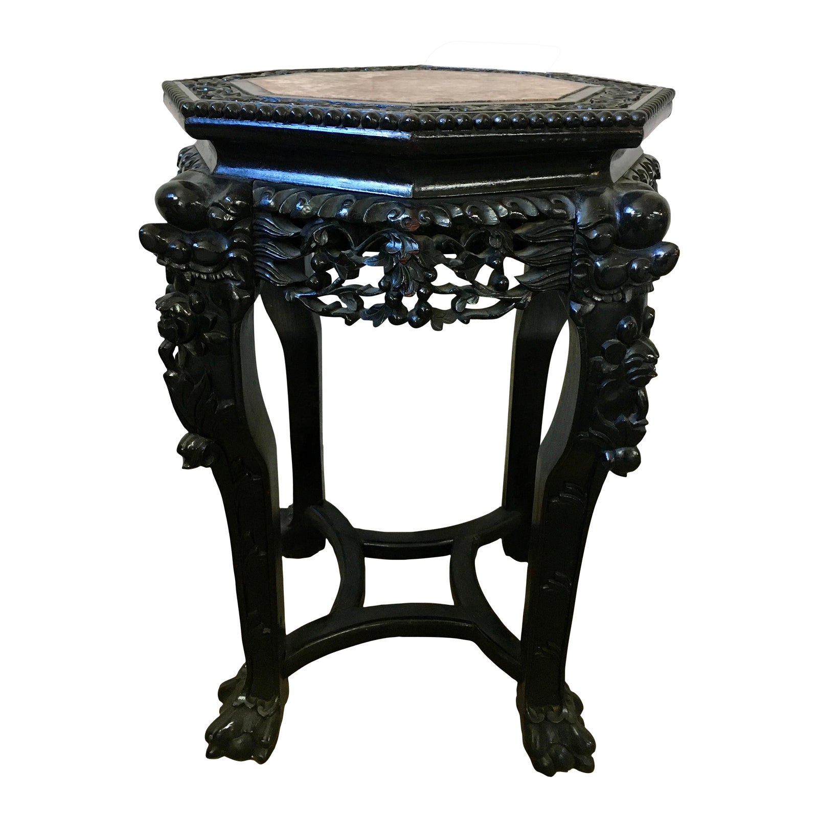 24" Late 19th Century Chinese Hardwood Pot Stand With Shaped Marble ...