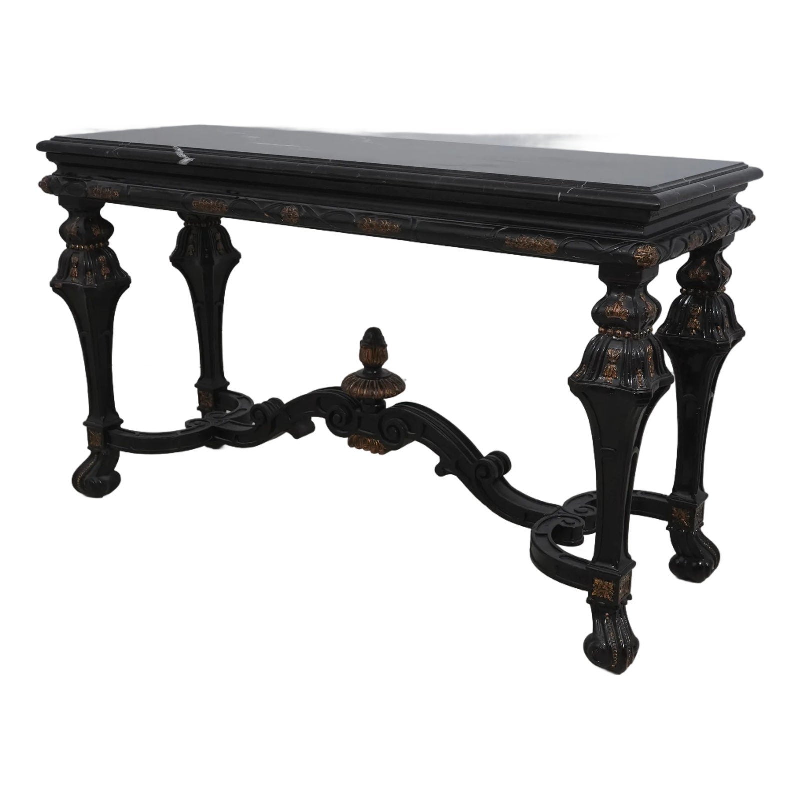 Marge Carson Black Marble Top Continental Console Table | Chairish
