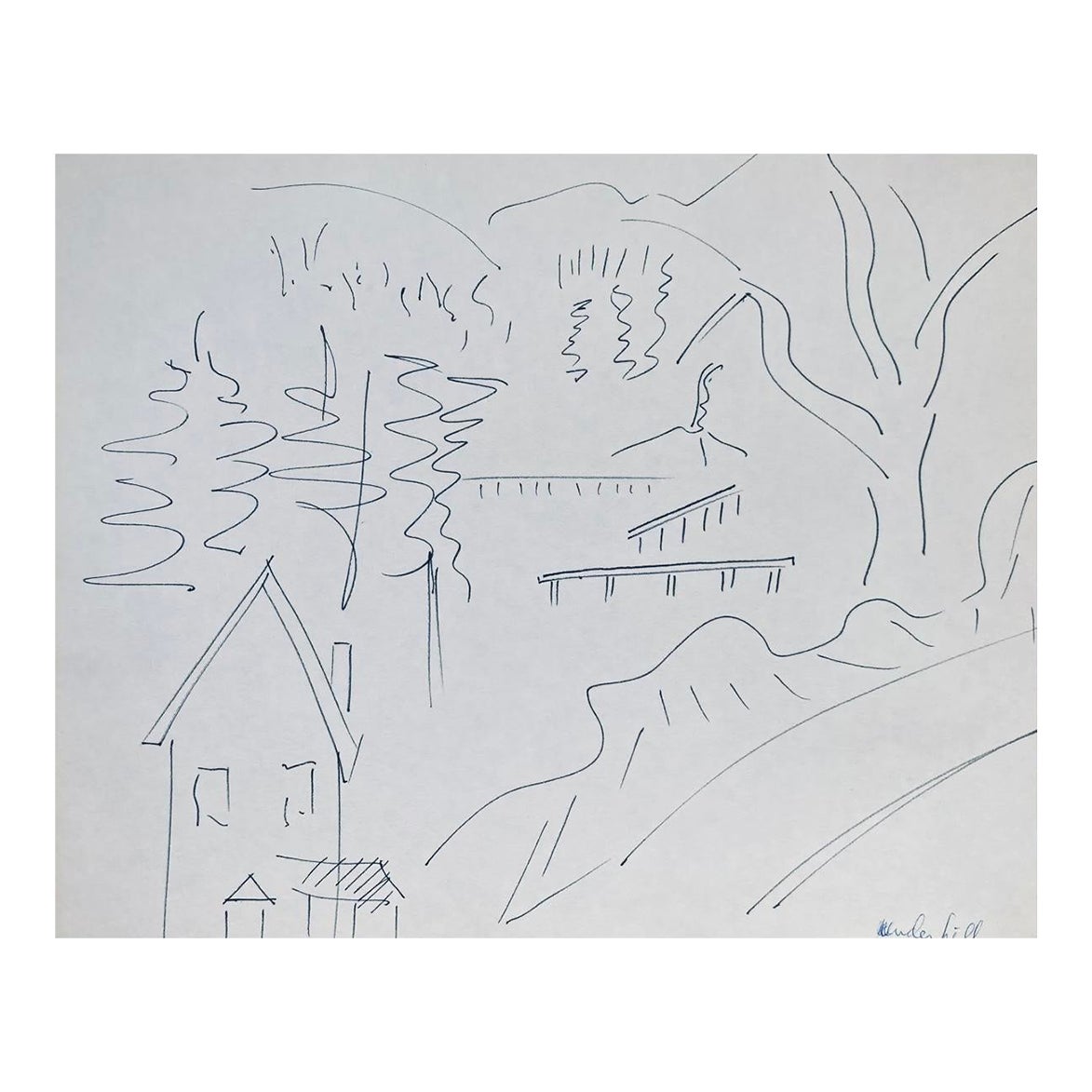 1960s Frank Wallace Underhill Vermont Landscape Drawing | Chairish