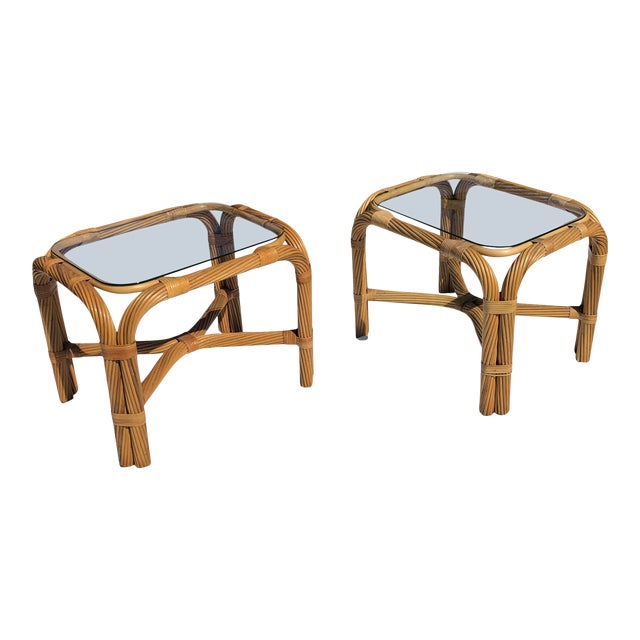 Vintage Twisted Reed-Rattan End Tables - A Pair | Chairish