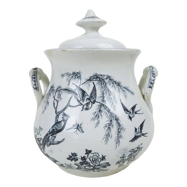 Late 19th Century Aesthetic Chinoiserie Transferware Sugar Bowl | Chairish