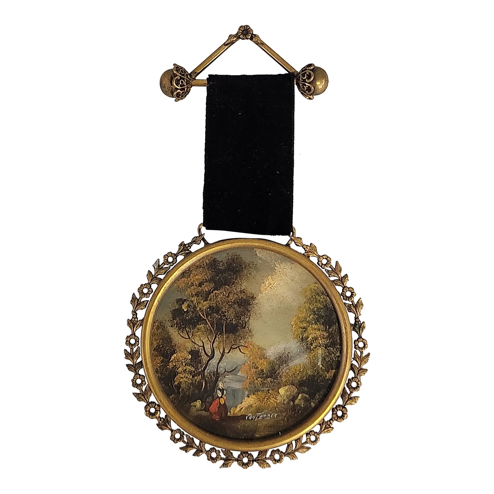 Miniature Round Framed Painting, Van Thoren Original Signed Oil ...