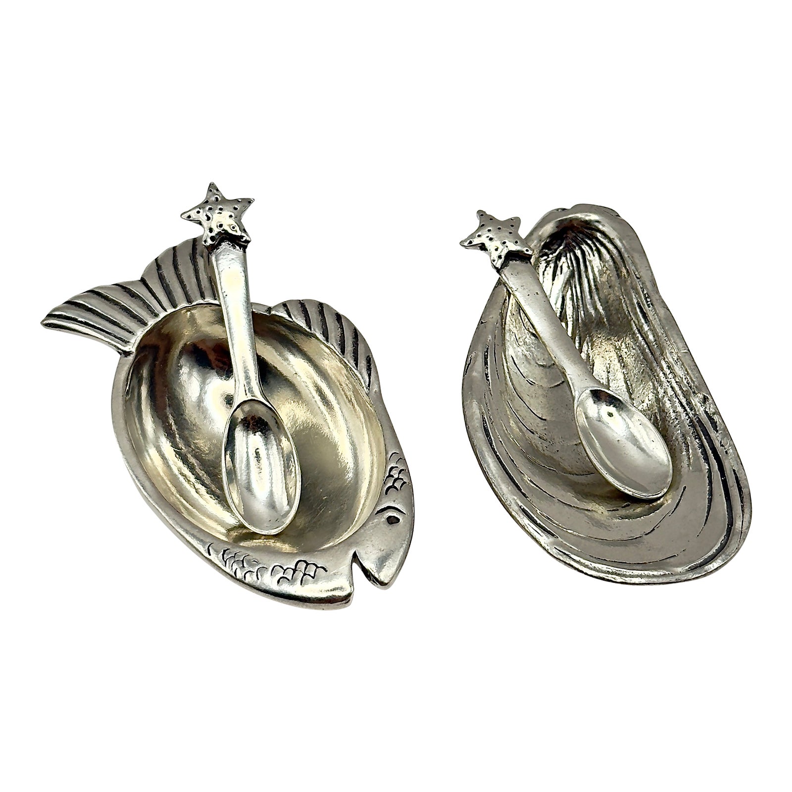 Mid-Century Silver Open Salt Cellars With Starfish Spoons – Fish ...