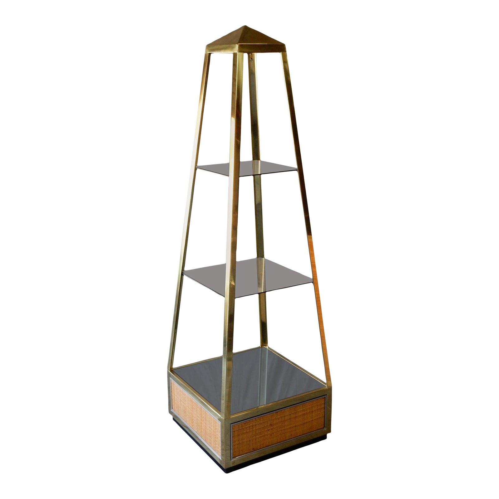 1970's Brass Wicker Obelisk Curio Etagere' Vitrine by Romeo Rega, Mario ...